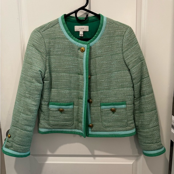 J. Crew | Jackets & Coats | J Crew Green Tweed Jacket With Gold Accents ...